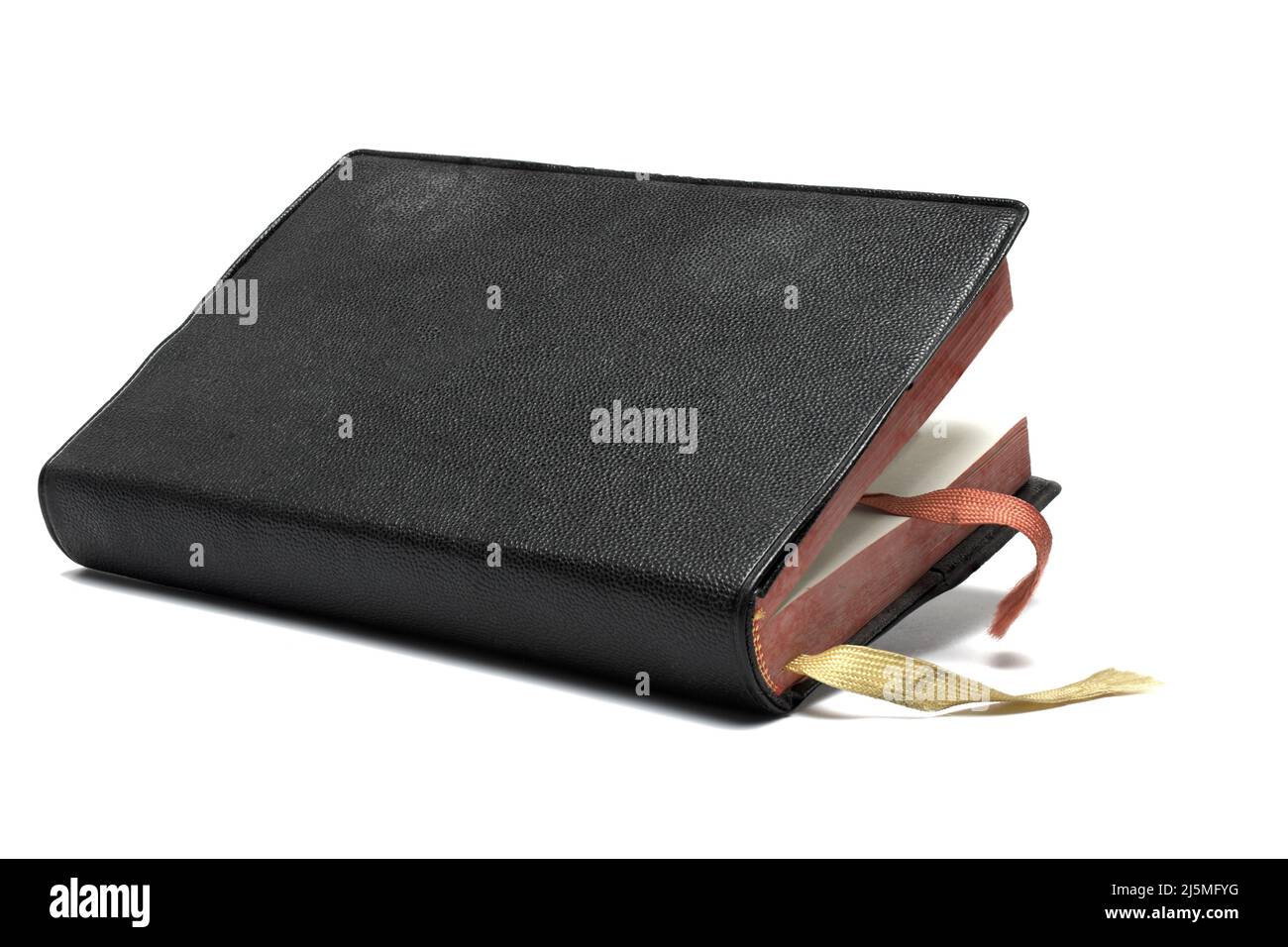 Close up of very old black book bound with leather cover singing book ...