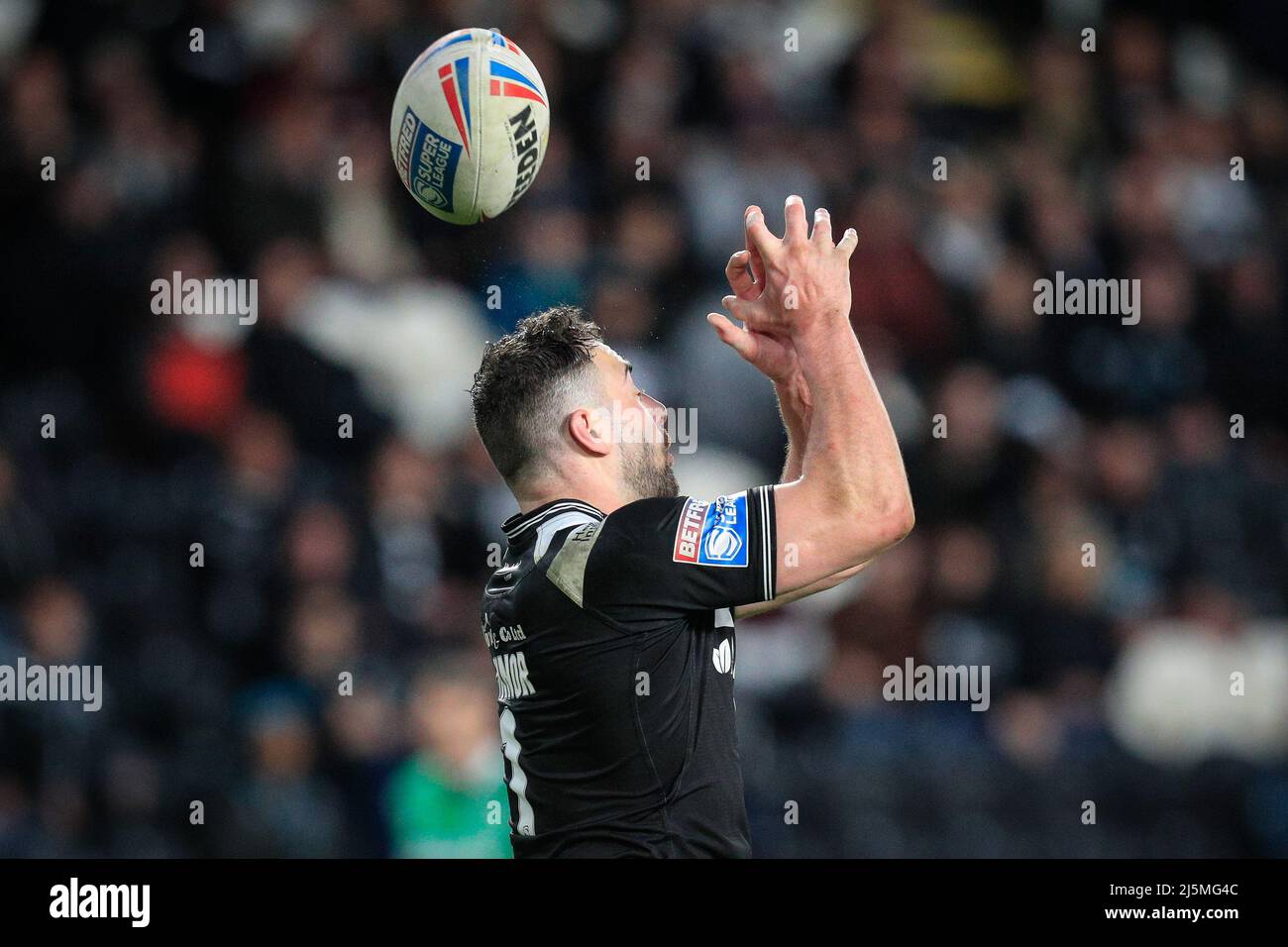 Jake Connor #1 of Hull FC fails to catch the ball resulting in a ...