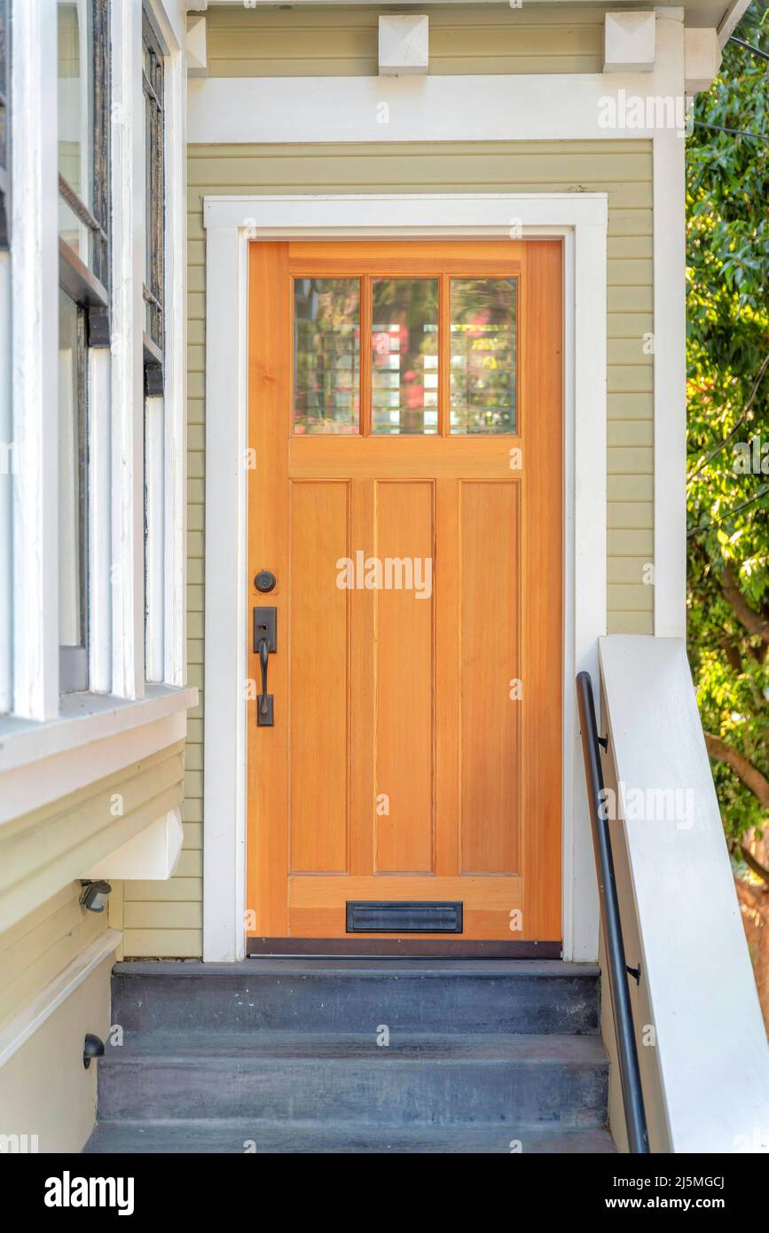 Wooden front door with three glass panels at San Francisco, California ...