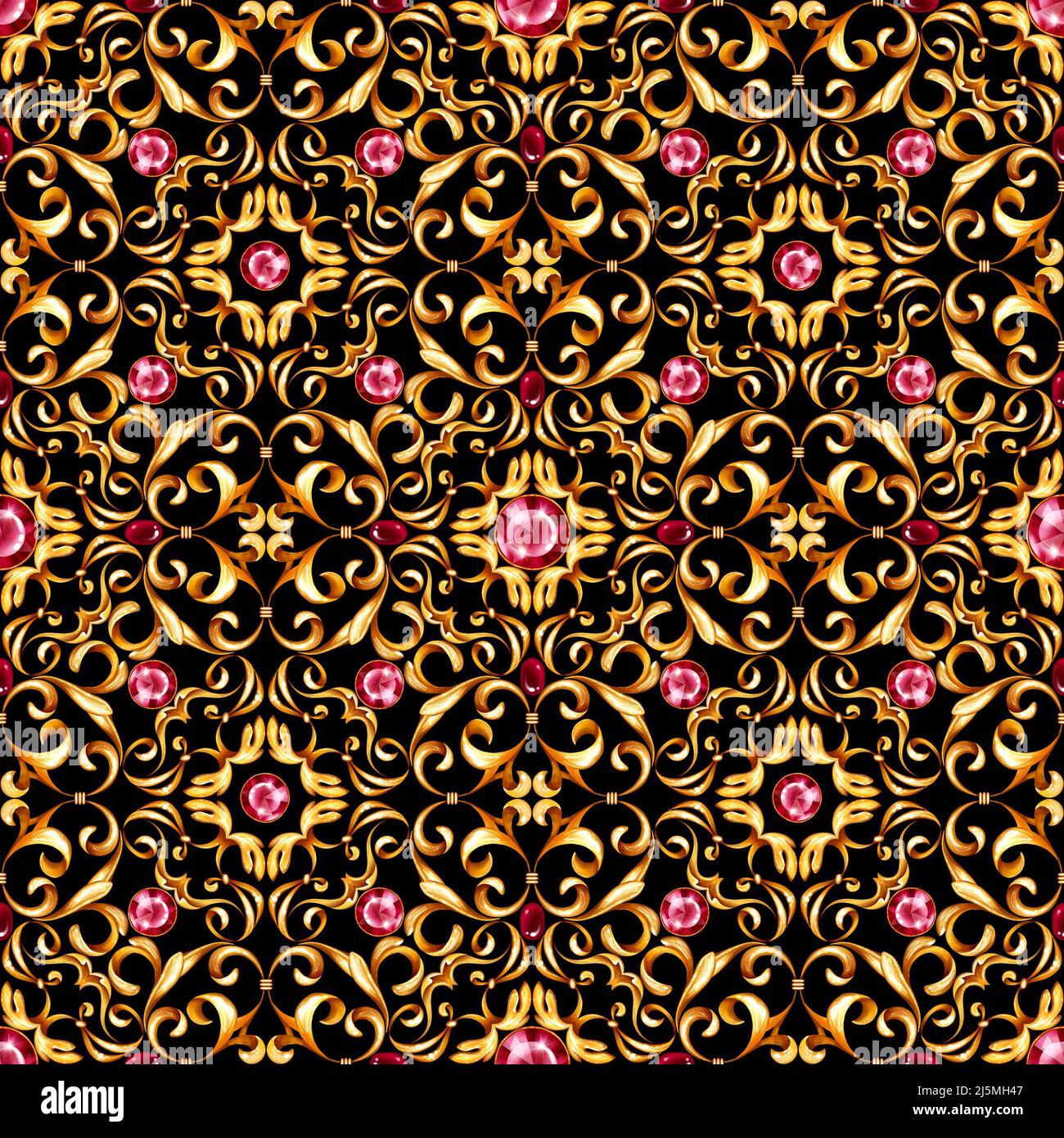 Seamless baroque pattern with decorative golden leaves and gems Stock ...