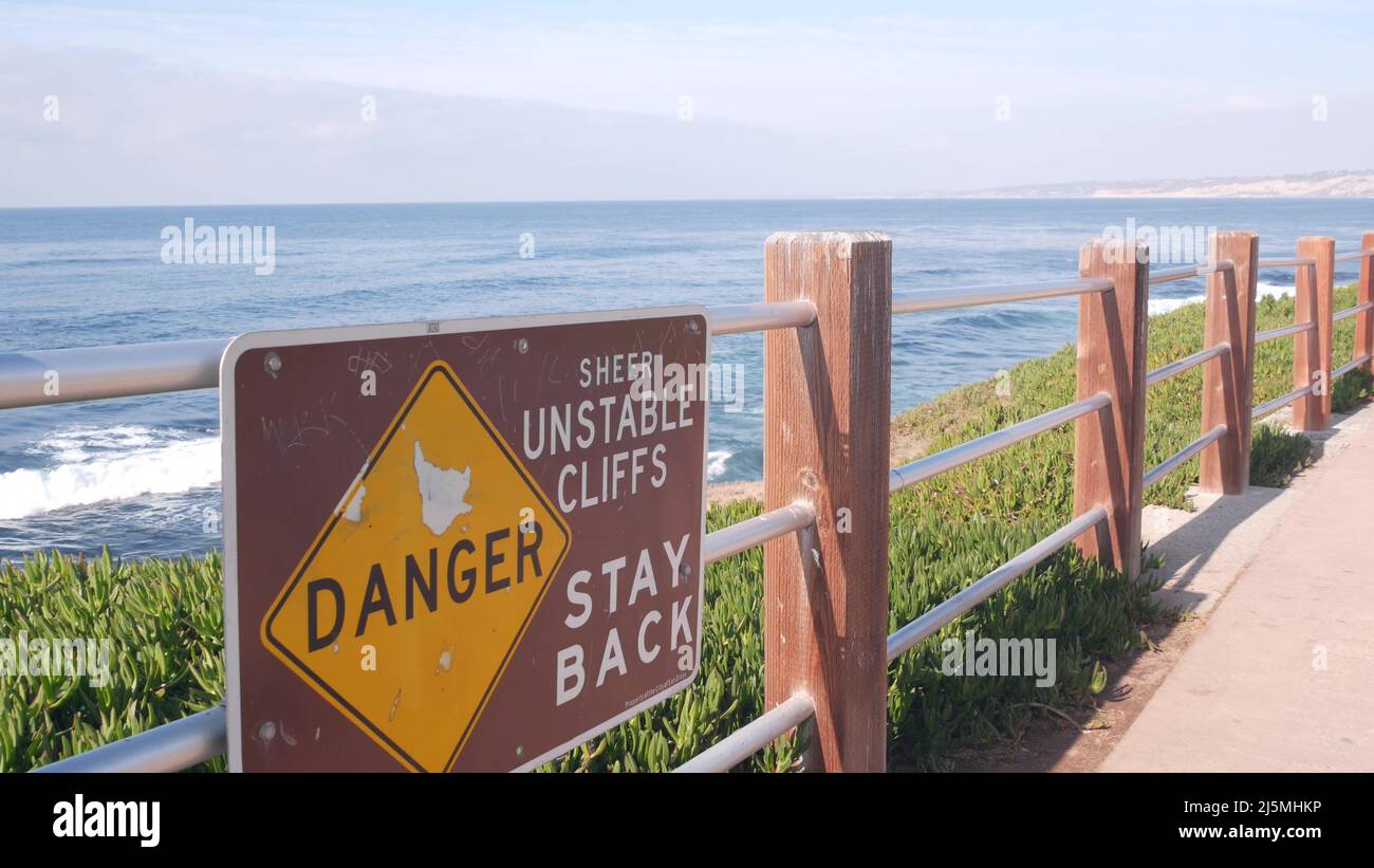 Ocean waves crashing on beach or bluff, La Jolla shore waterfront ...