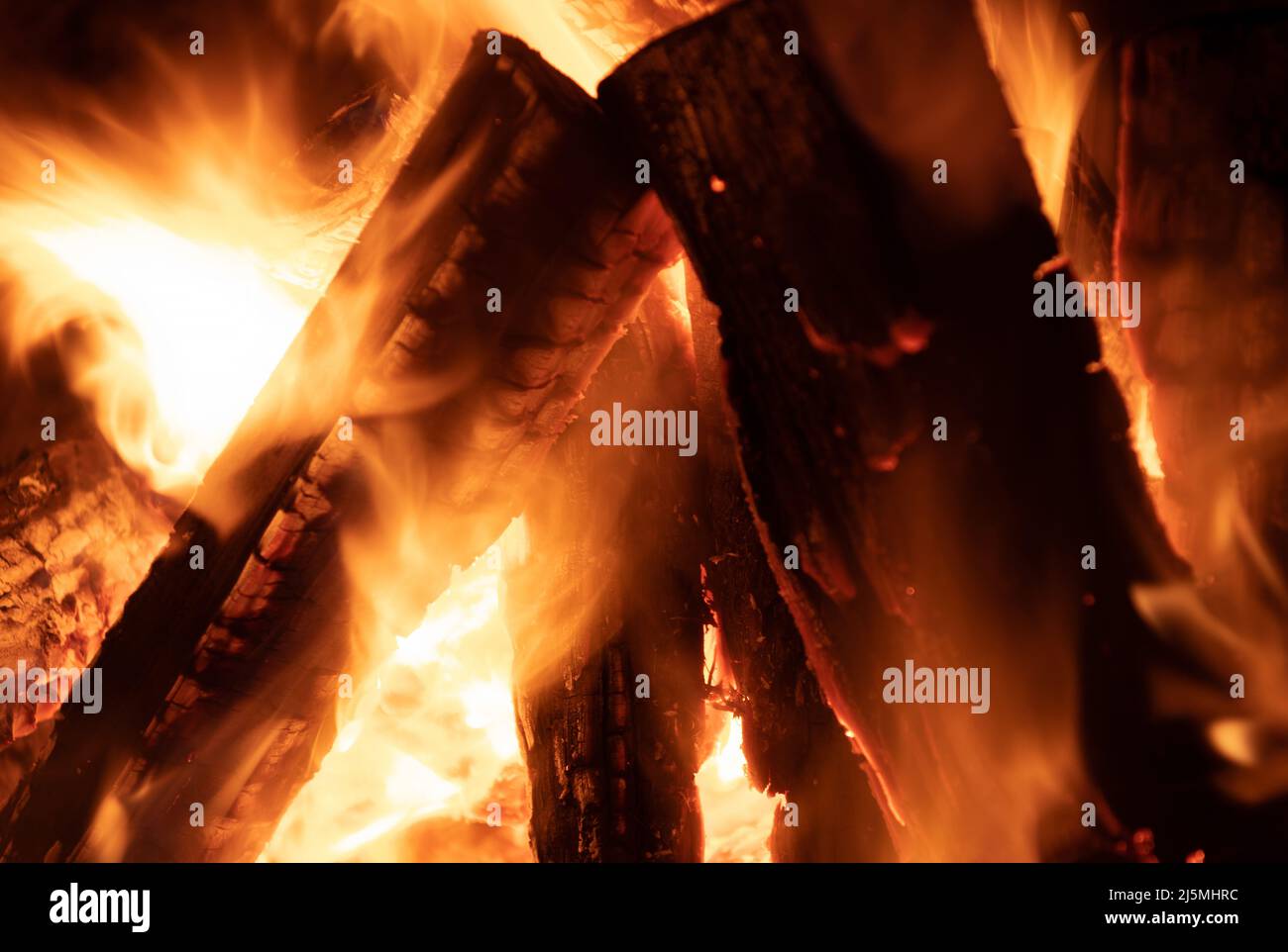 Camping Theme. Burning Campfire Logs Close Up Stock Photo - Alamy