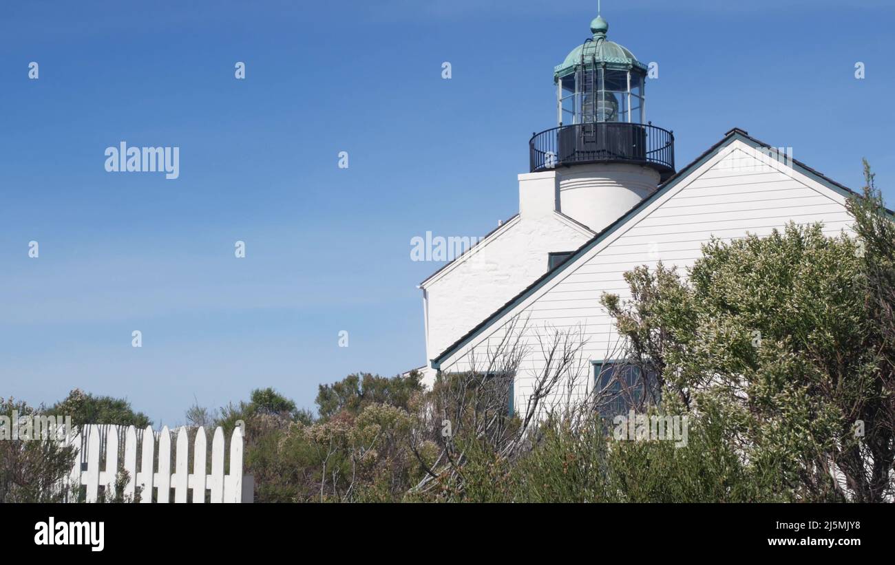 Vintage lighthouse tower, retro light house, old fashioned historic ...