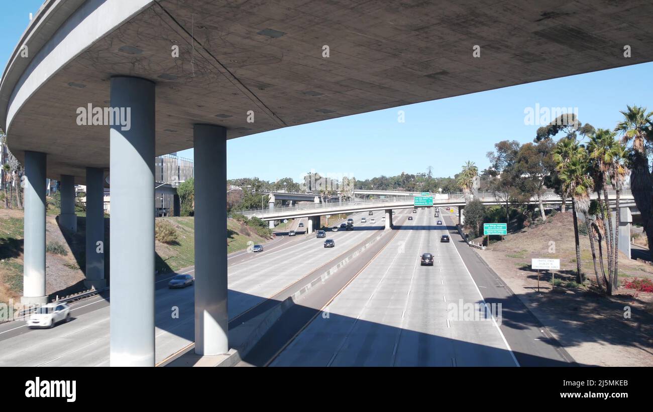 Multiple lane highway interchange or intersection, freeway overpass ...