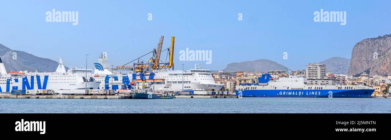 Ferry boats docked in the port of Palermo, Sicily, Italy with boats ...