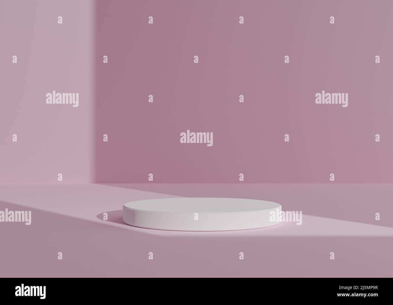 Simple, Minimal 3D Render Composition with One White Cylinder Podium or Stand on Abstract Shadow ...
