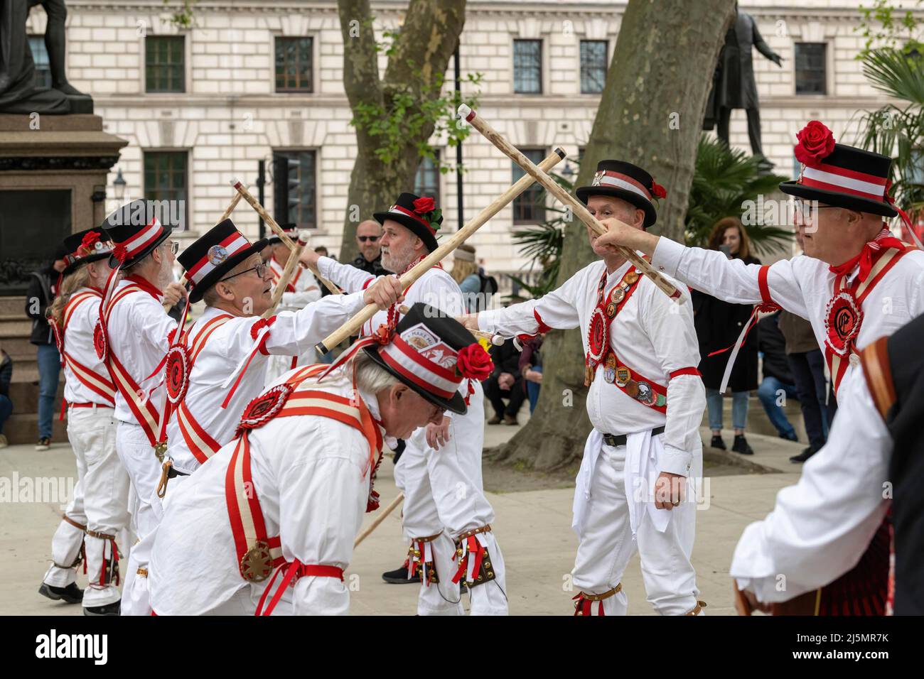 Traditional English folk dancers, Ewell St. Mary's Morris Men seen ...