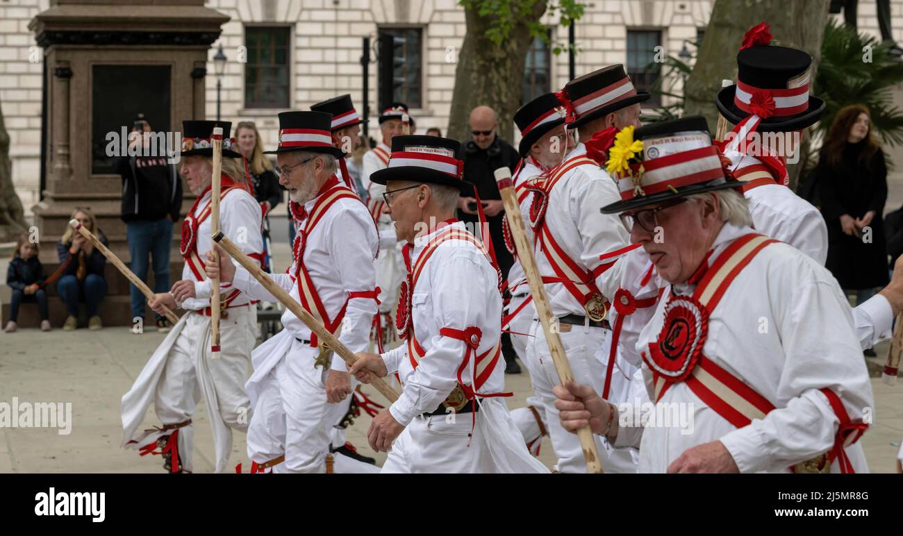London, UK. 23rd Apr, 2022. Traditional English folk dancers, Ewell St ...