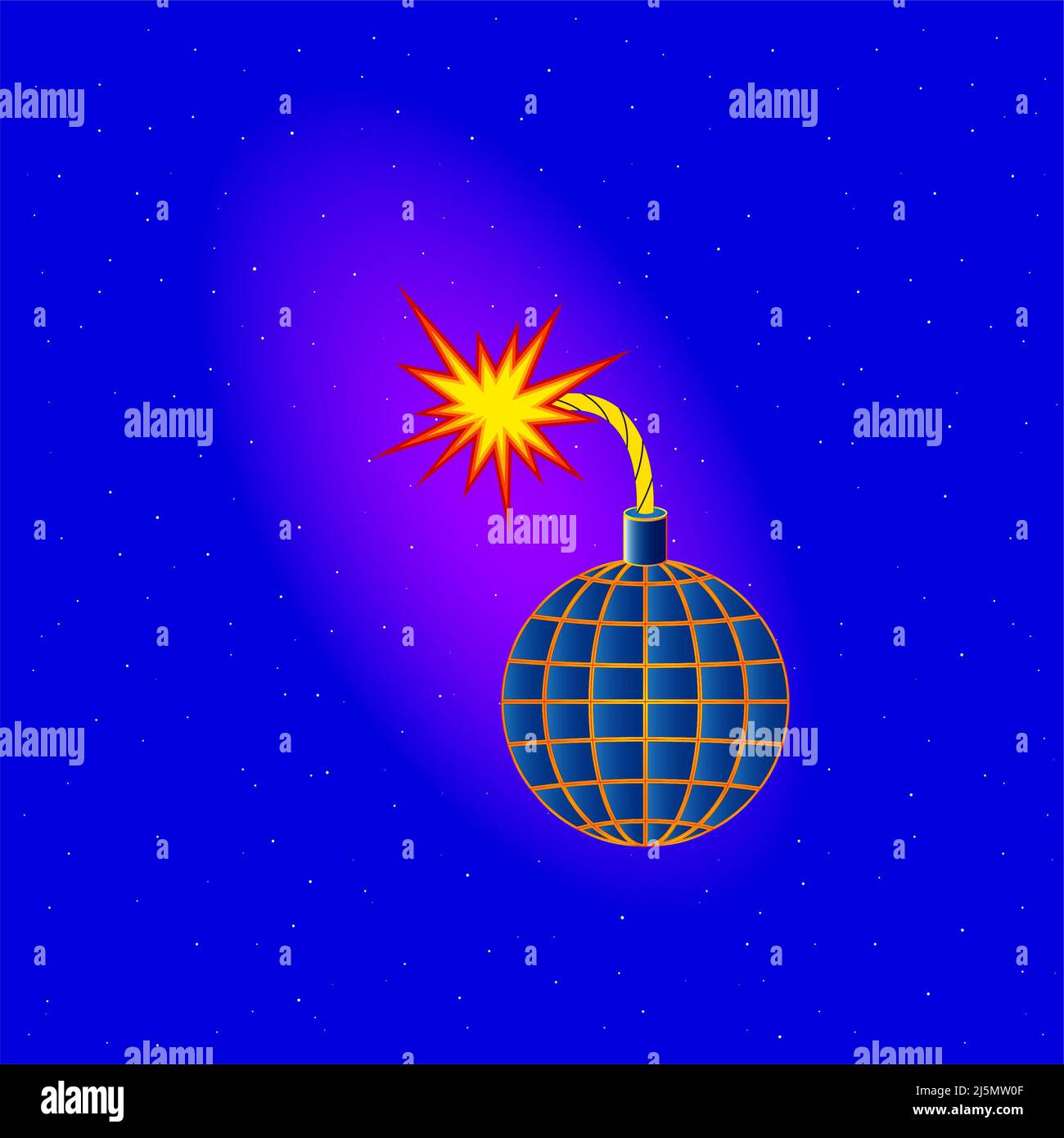 Planet earth globe with burning fuse, bomb. In the fire of the wick are ...