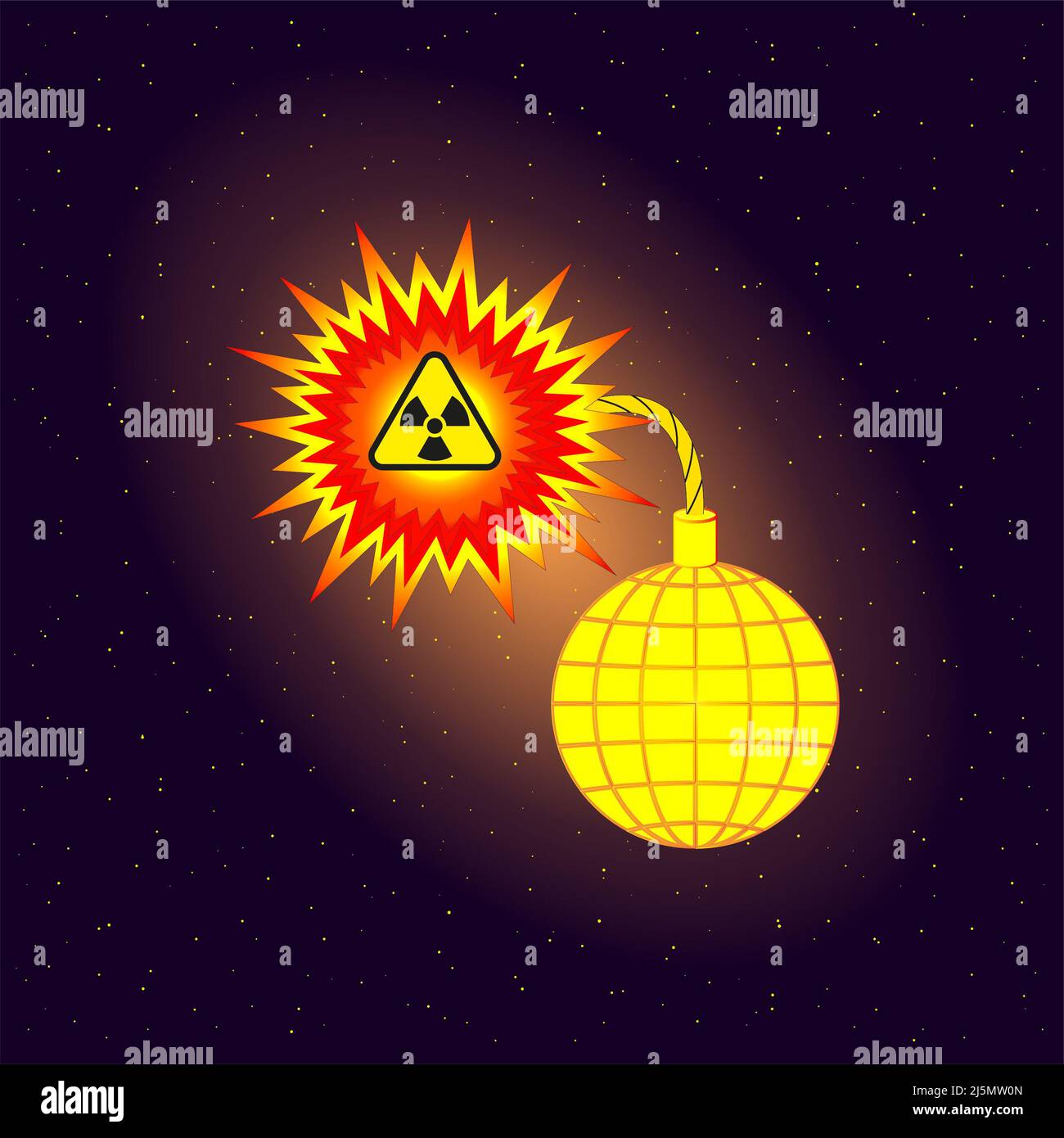 Planet earth globe with burning fuse, bomb. In the fire of the wick are ...