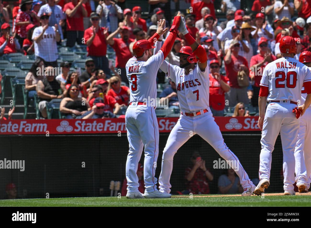 Anaheim, California, USA. 24th Apr, 2022. Los Angeles Angels center ...