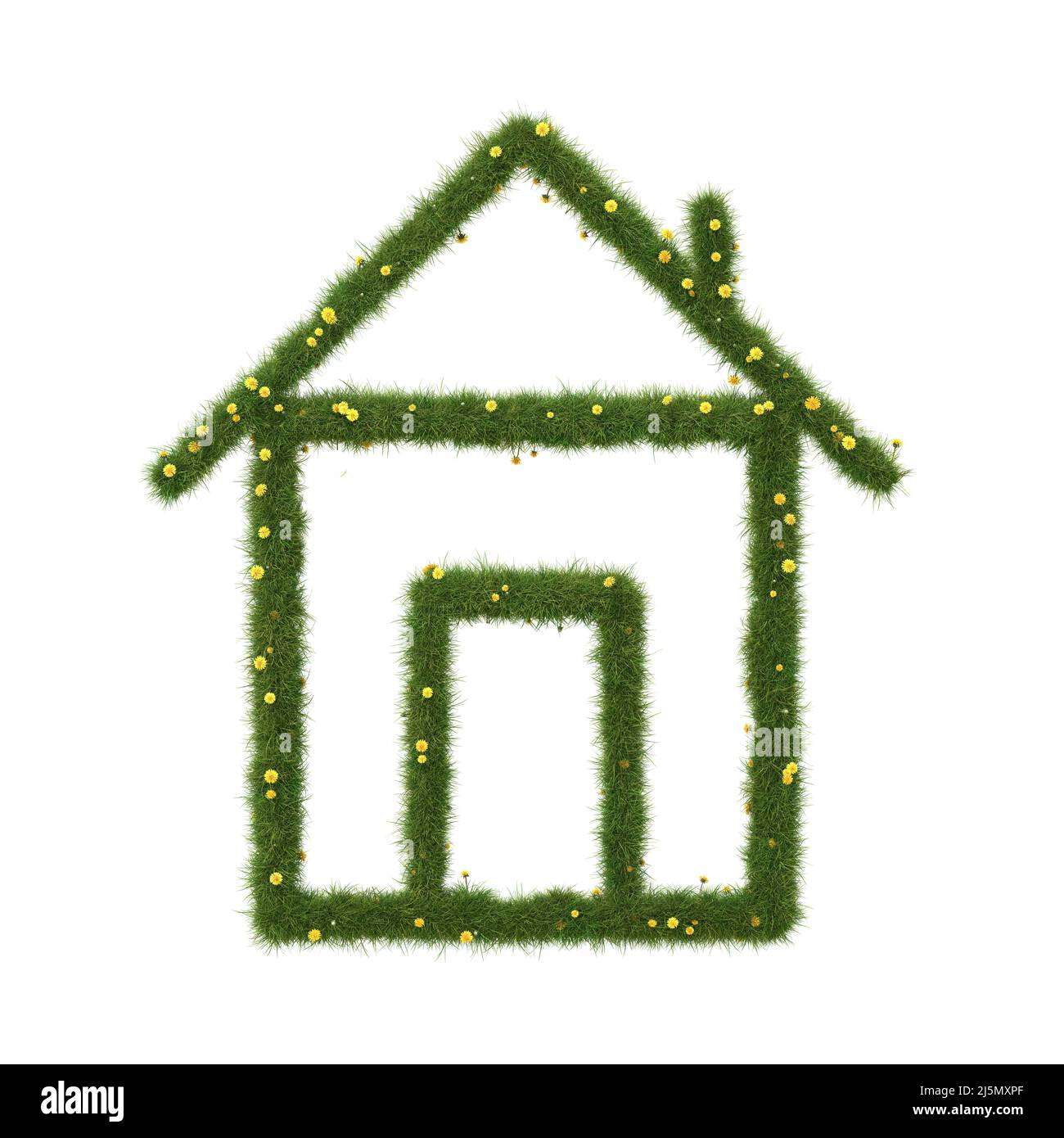 House icon made of realistic grass. Ecology concept. 3D illustration ...