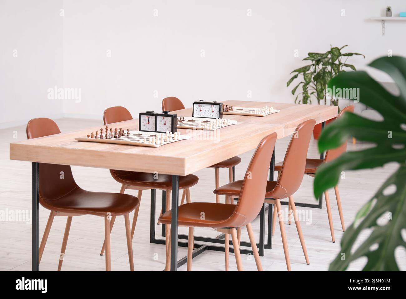 Room prepared for chess tournament in club Stock Photo - Alamy