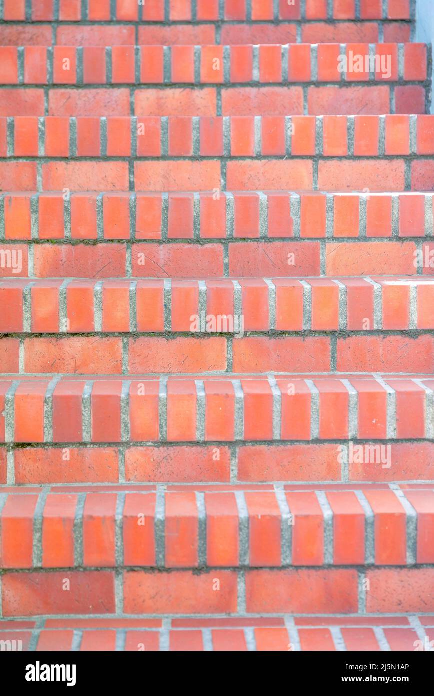 Red and orange bricks staircase at San Francisco, California. Close-up ...