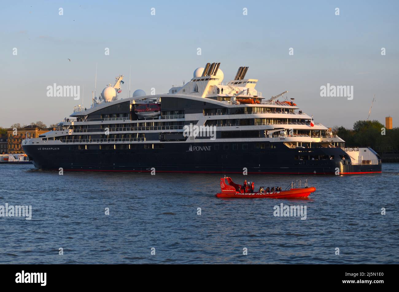 24/04/2022 Greenwich UK Le Champlain is an Explorers-Class cruise ship ...