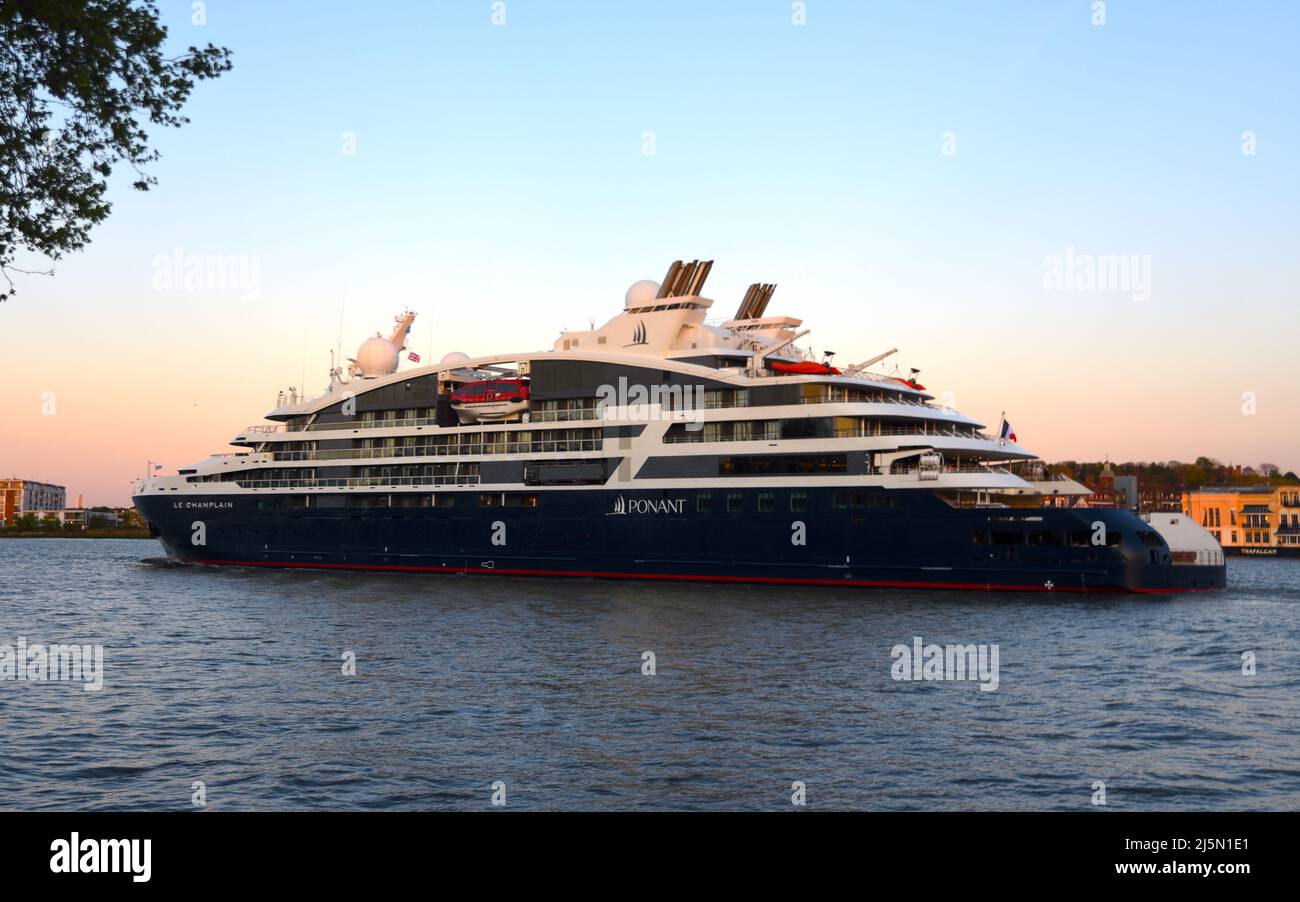 24/04/2022 Greenwich UK Le Champlain is an Explorers-Class cruise ship ...