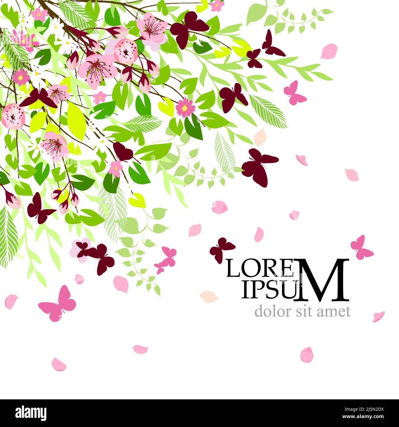 Background with spring flowers and butterflies. Vector illustration ...