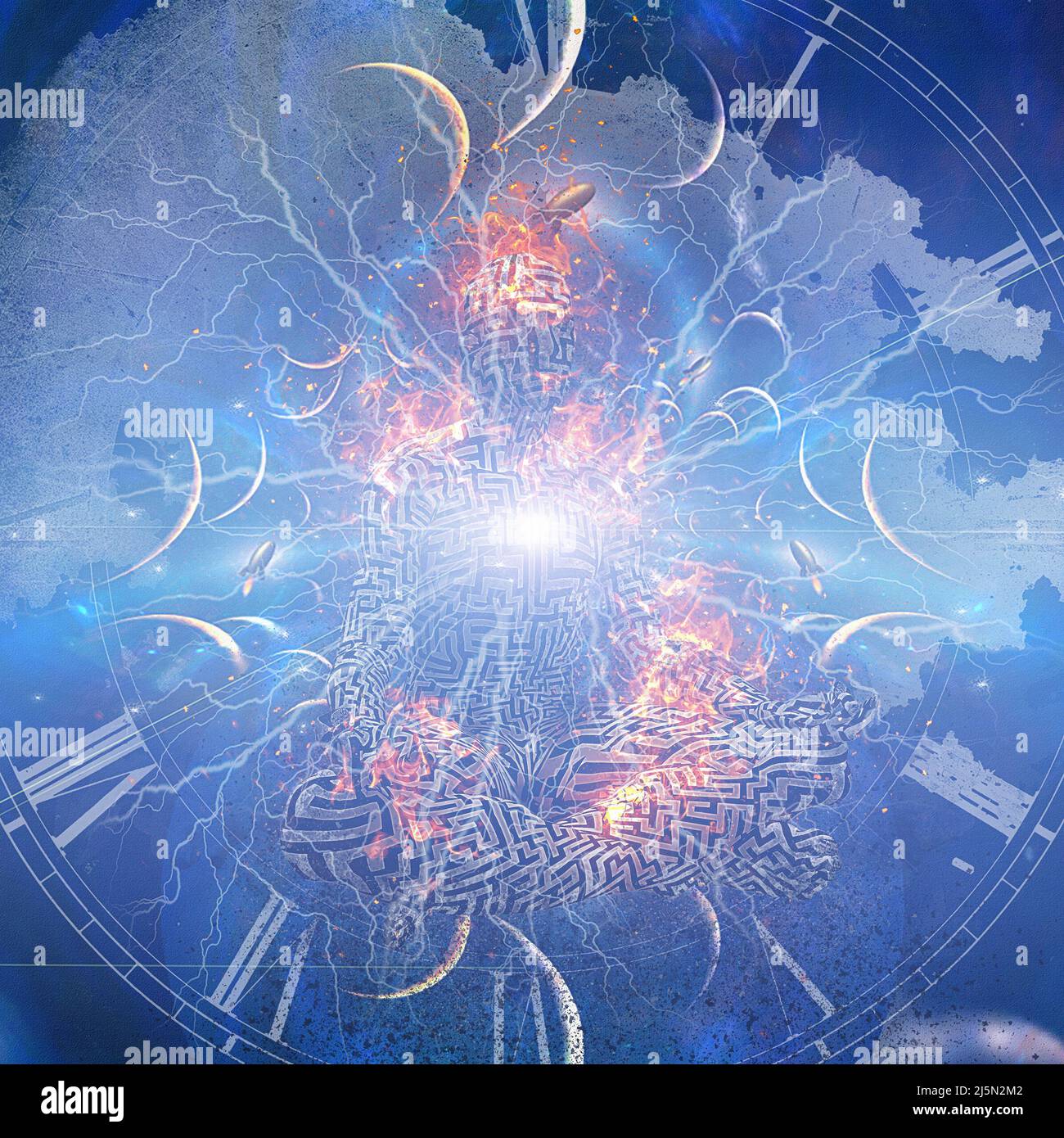 Power of Meditation. Man in lotus pose. 3D rendering Stock Photo - Alamy