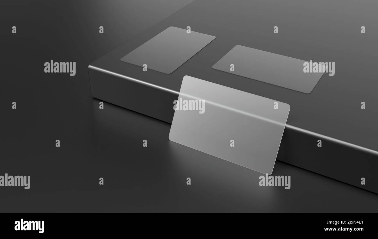 Clear Business Cards on Matt Black Surface for mockup and illustrations ...