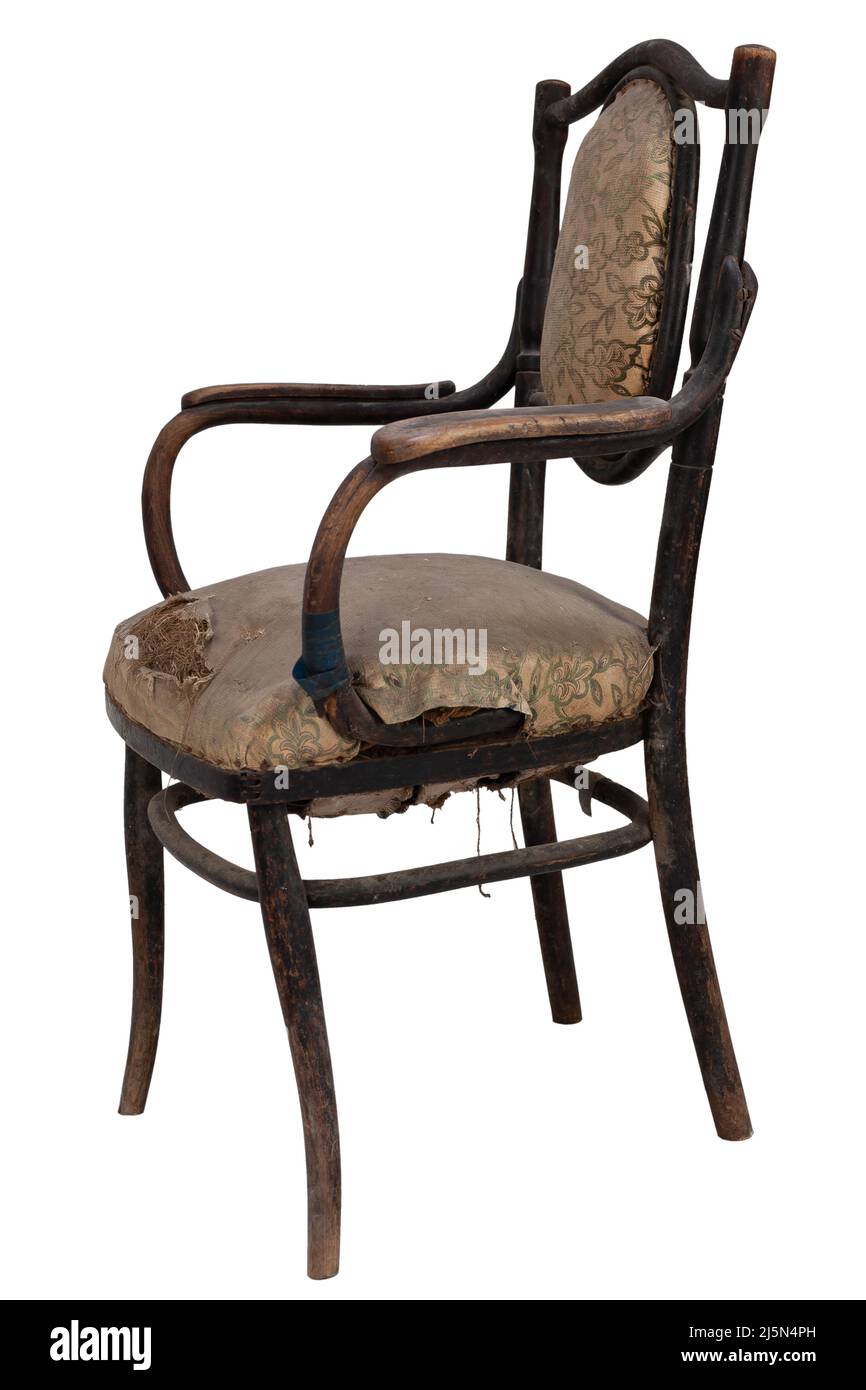 Vintage retro broken wooden chair isolated on white background Stock ...