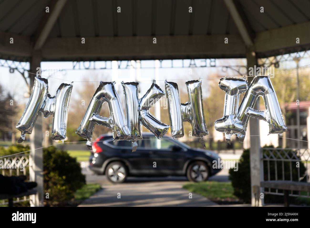 Bubbles letters decorate the gazebo in Mayme Moore Park spelling out ...