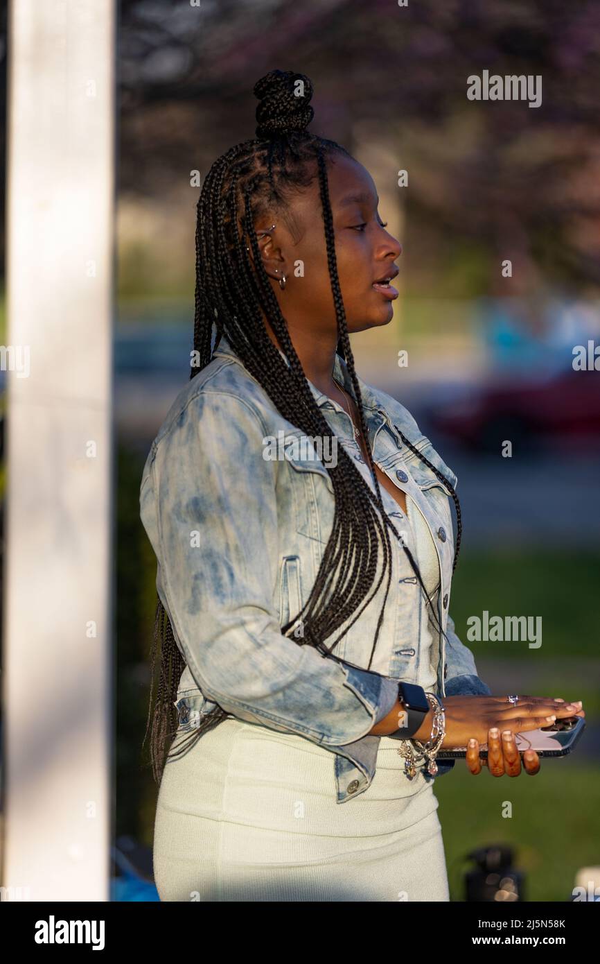 Da'Niah Bryant, 16, speaks at a vigil for her sister, Ma'Khia Bryant, a ...