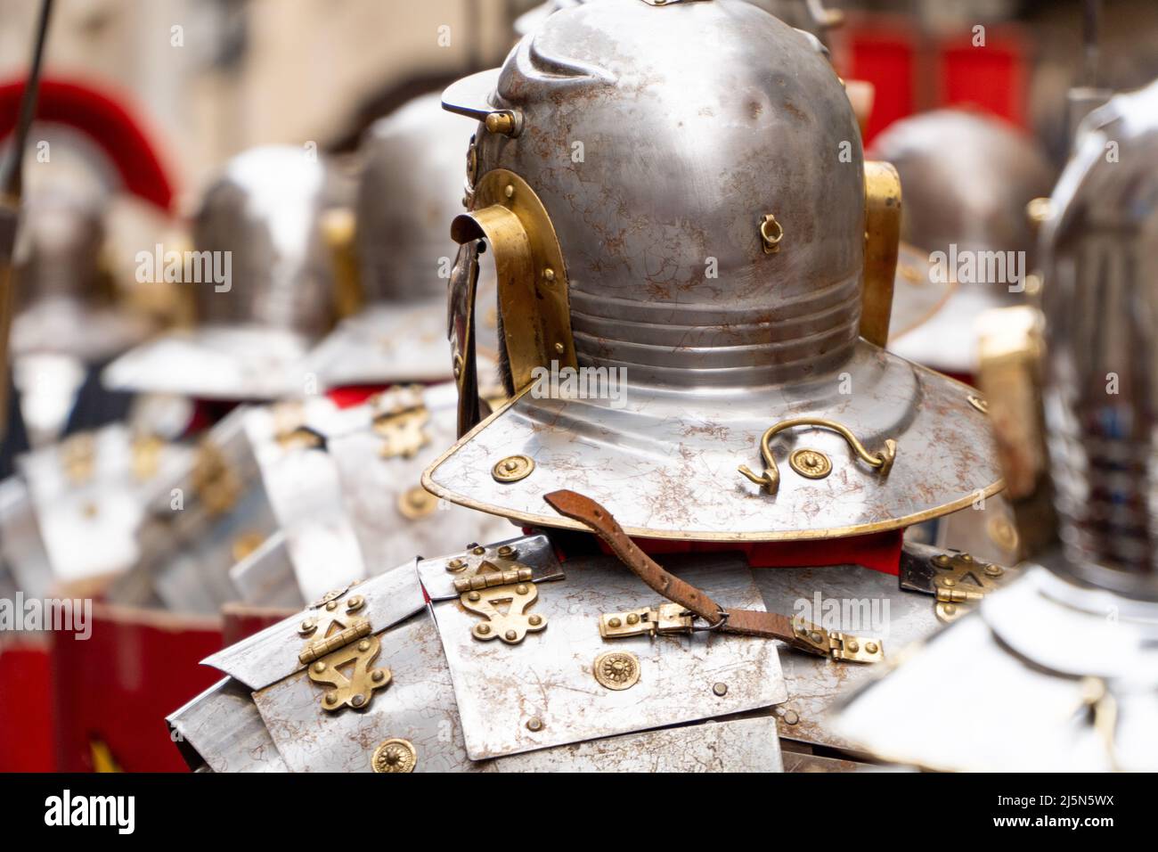 roman soldiers in a historical reenactment in easter. People performing ...