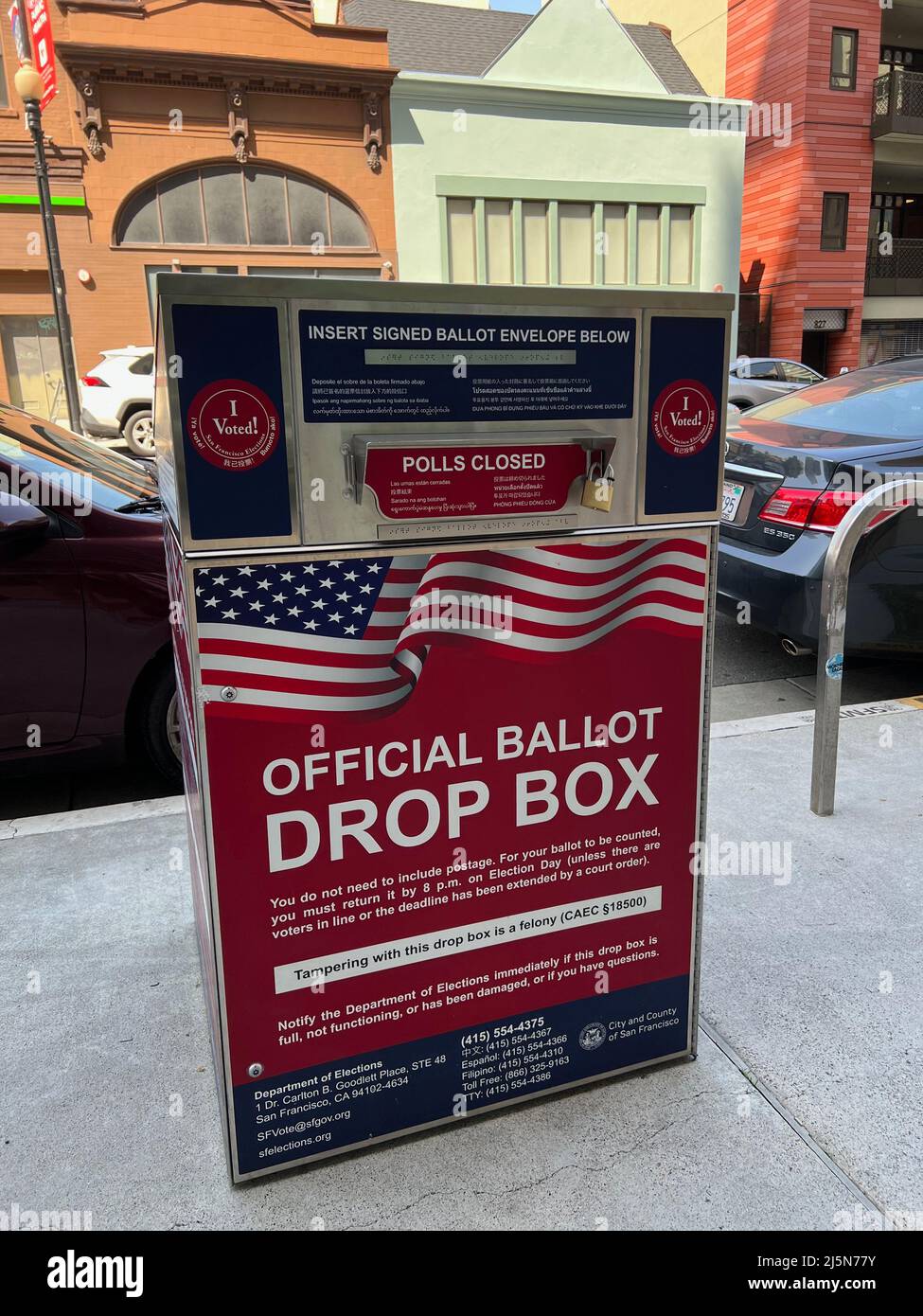 An official ballot drop box is seen in front of 808 Kearny Street and ...