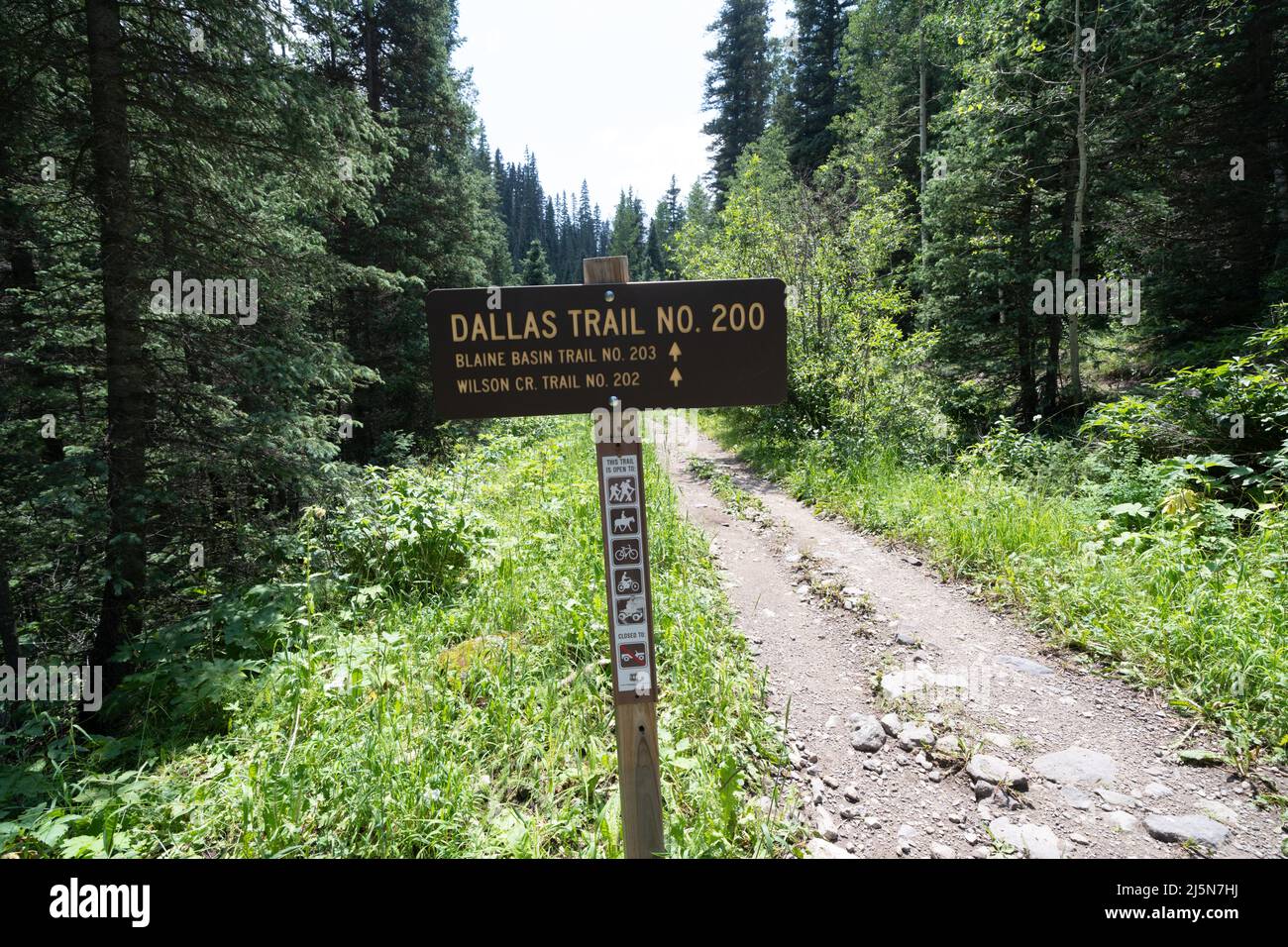 Colorado, USA - August 4, 2021: Trailhead sign for the Dallas Trail No ...