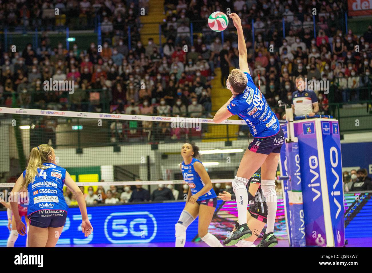 Monza, Italy. 24th Apr, 2022. Spike of EBRAR KARAKURT (Novara) during ...