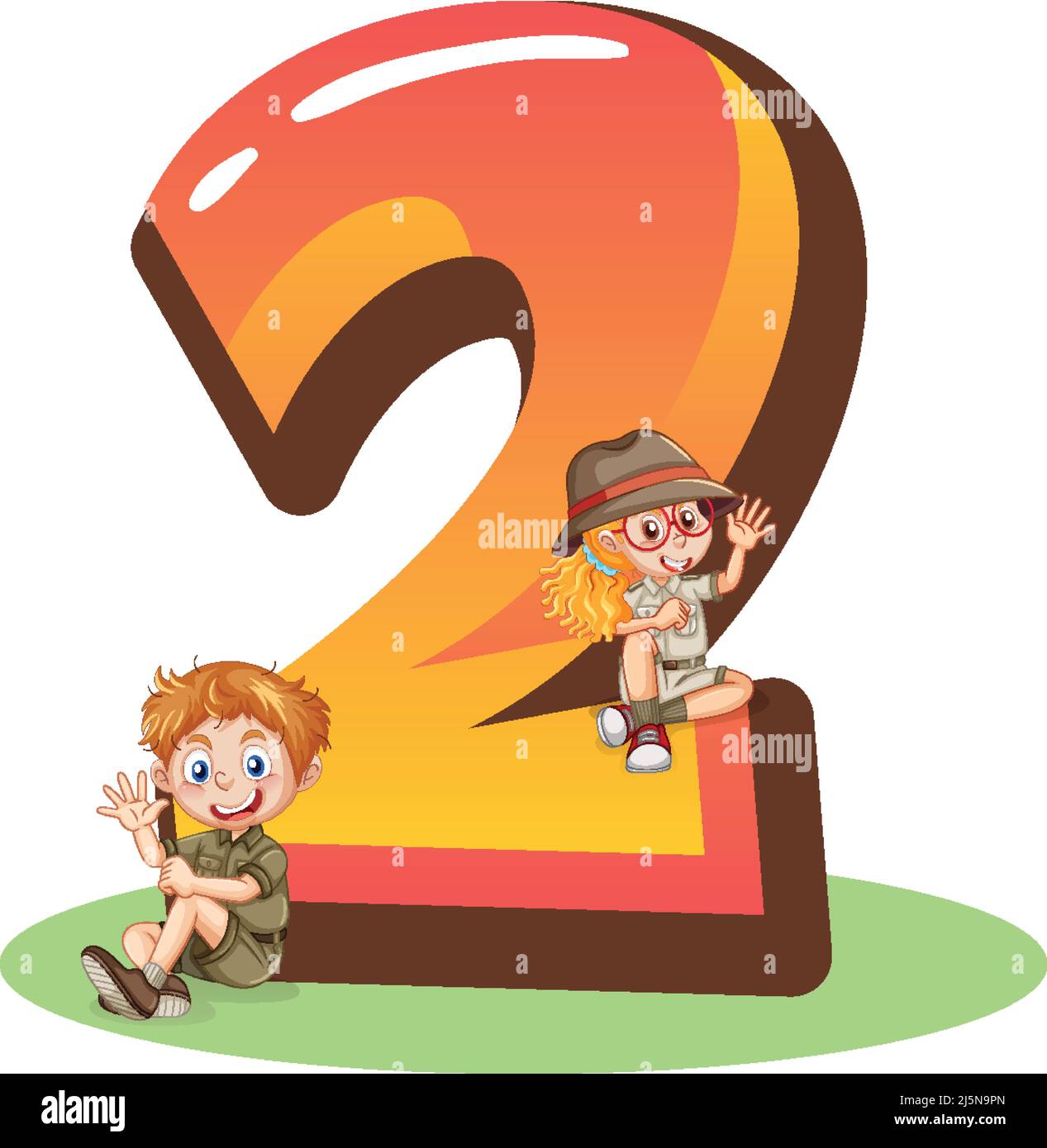 Two kids with number two cartoon illustration Stock Vector Image & Art ...