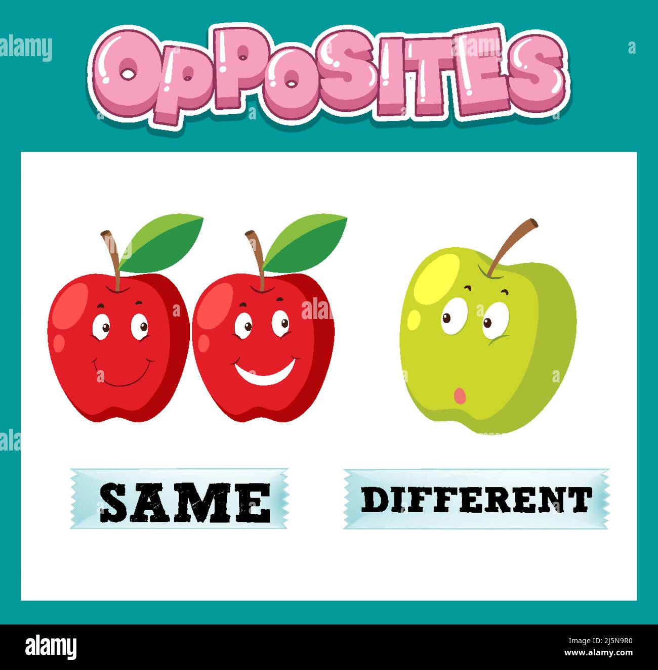 Opposite English words with same and different illustration Stock ...