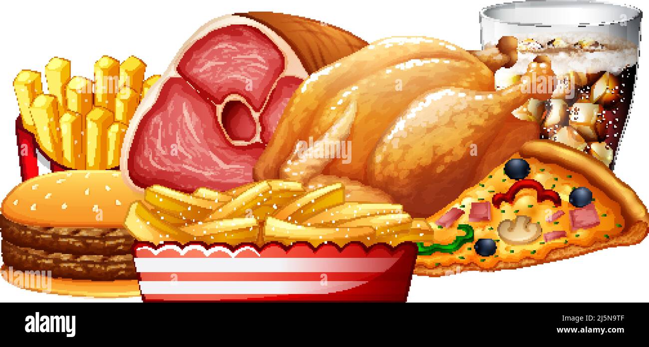 Big fast food set with beverage illustration Stock Vector Image & Art ...