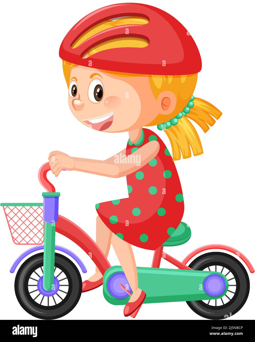 Girl wearing helmet cycling on white background illustration Stock ...