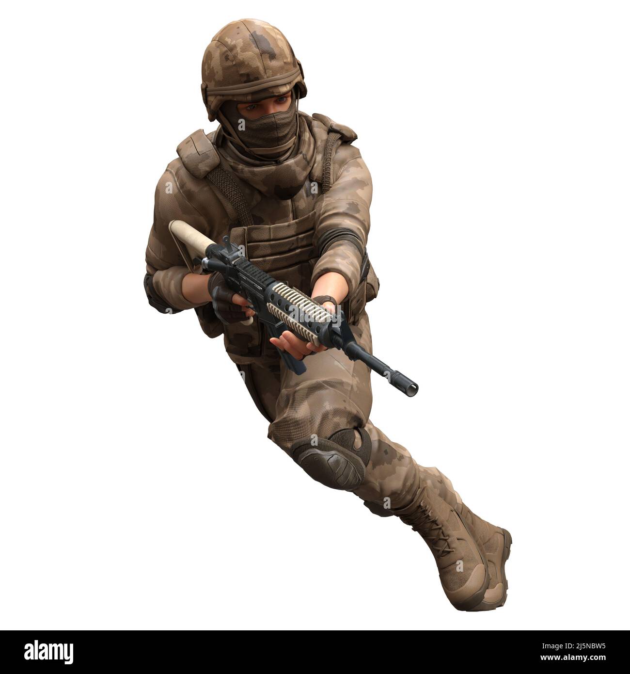 3D illustration soldier with a machine gun isolated white background ...