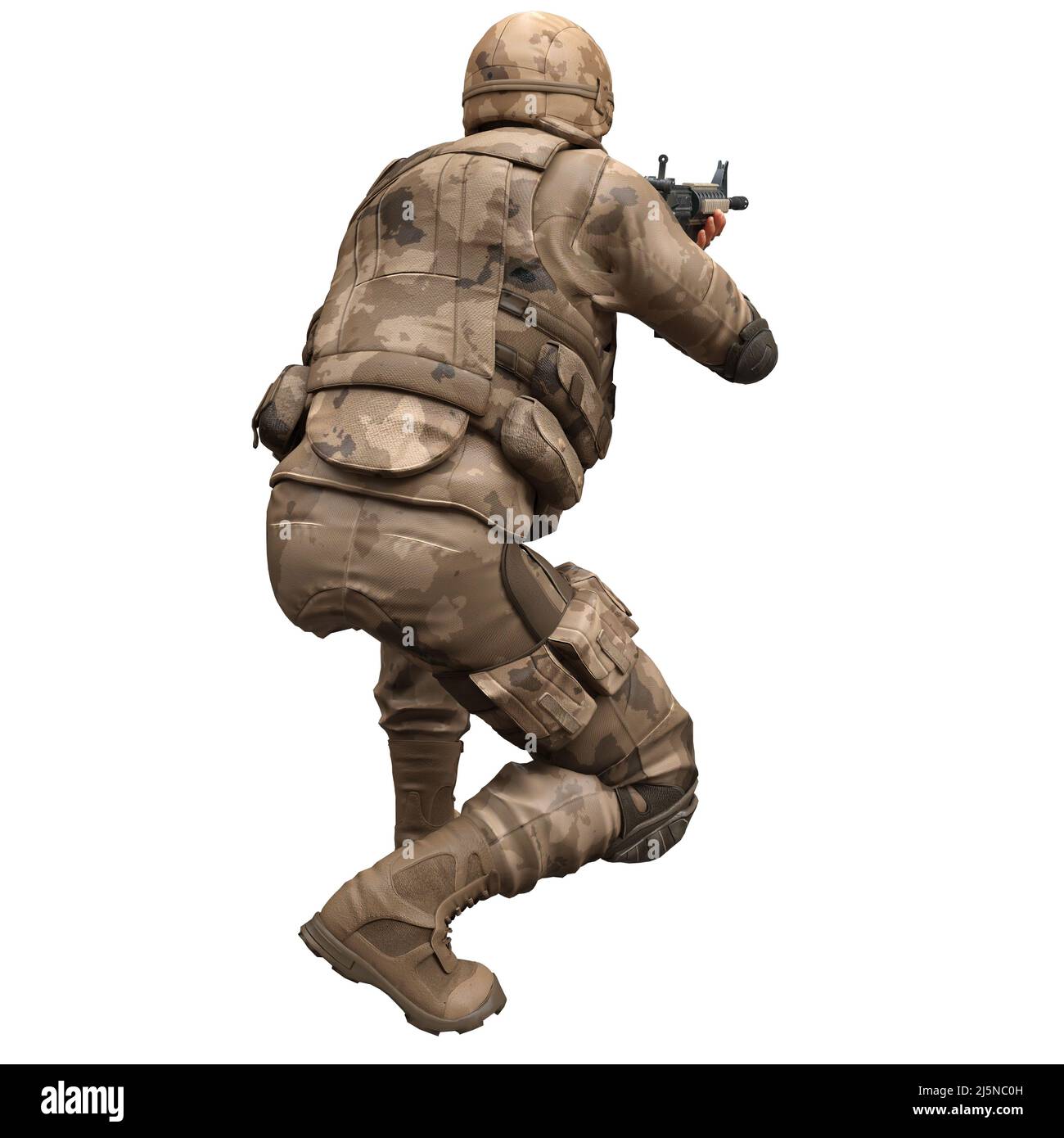 3D illustration soldier with a machine gun isolated white background ...