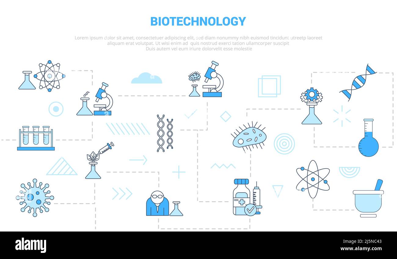 biotechnology concept with icon set template banner with modern blue ...
