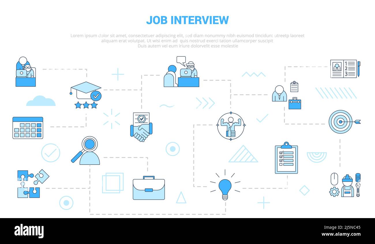 job interview concept with icon set template banner with modern blue ...