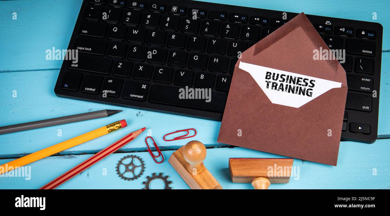 Business Training. Distance learning concept. Letter on black computer ...