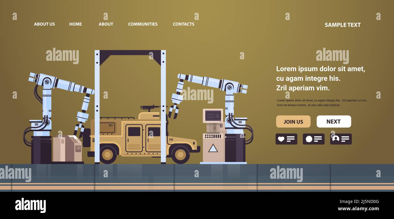 armoured personnel carrier APC on assembly conveyor line with robot ...