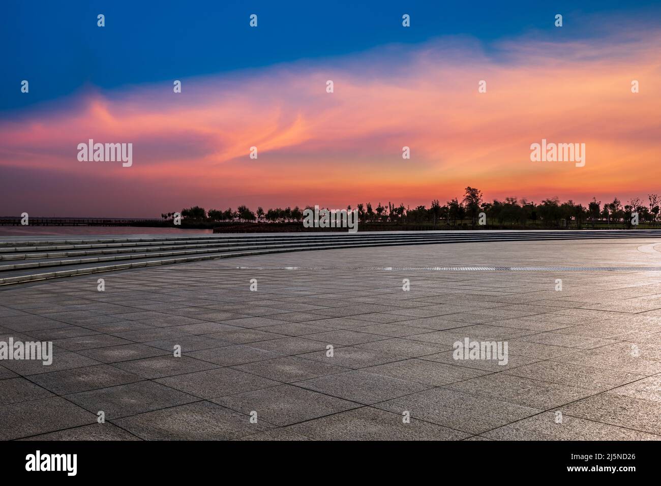 Empty square floor and sky cloud landscape at sunrise Stock Photo - Alamy