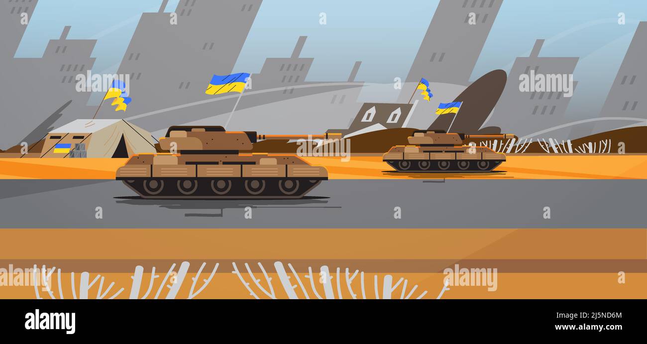 Ukrainian tanks with flags special battle transport military equipment ...