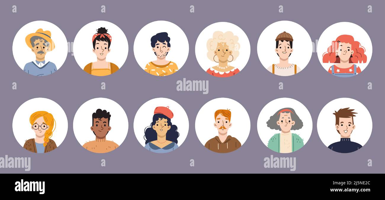 Diverse people round avatars, isolated icons with faces of young and ...