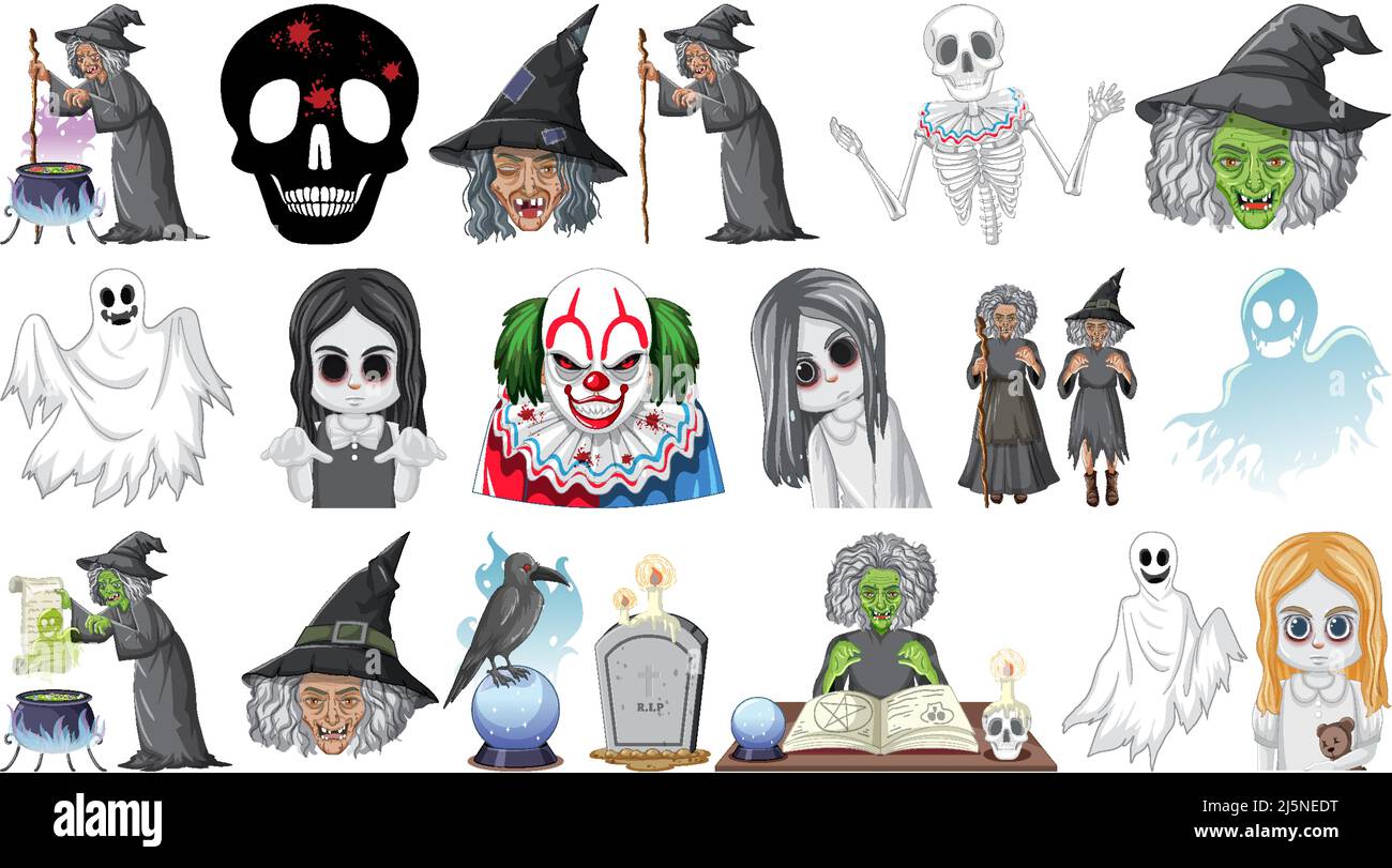 Halloween set with scary monsters illustration Stock Vector Image & Art ...
