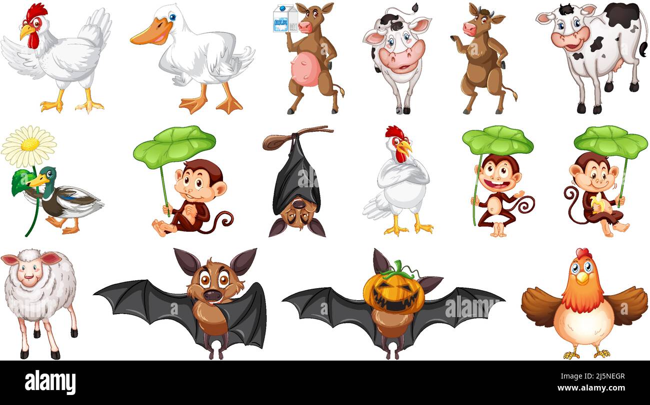Many farm animals on white background illustration Stock Vector Image ...