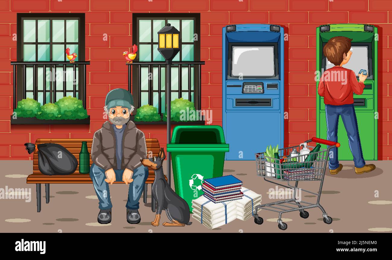 Outdoor scene with homeless people illustration Stock Vector Image ...