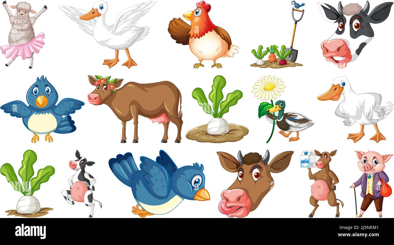 Many farm animals on white background illustration Stock Vector Image ...