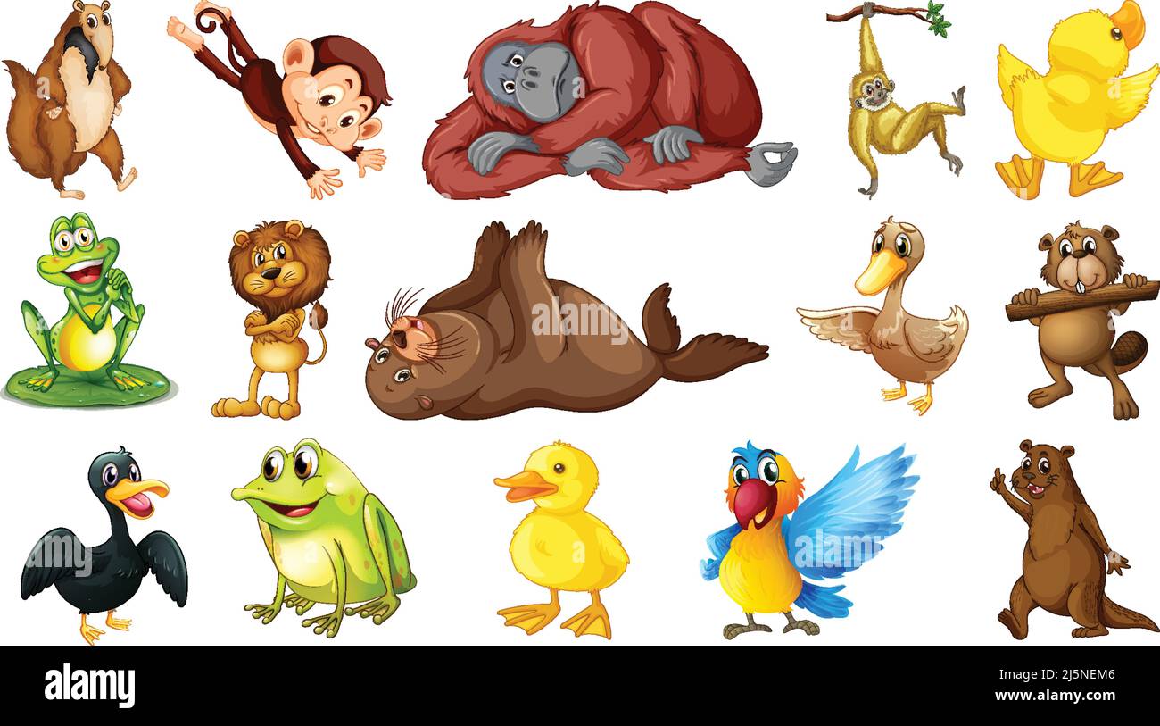 Many wild animals on white background illustration Stock Vector Image ...
