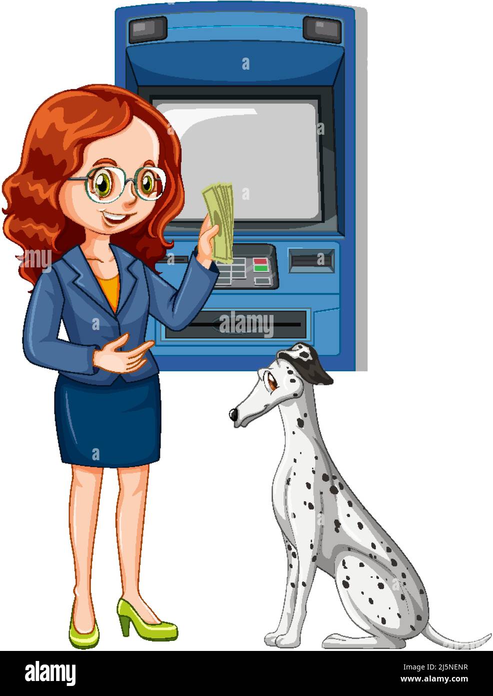 Business woman withdraw money from atm machine illustration Stock ...