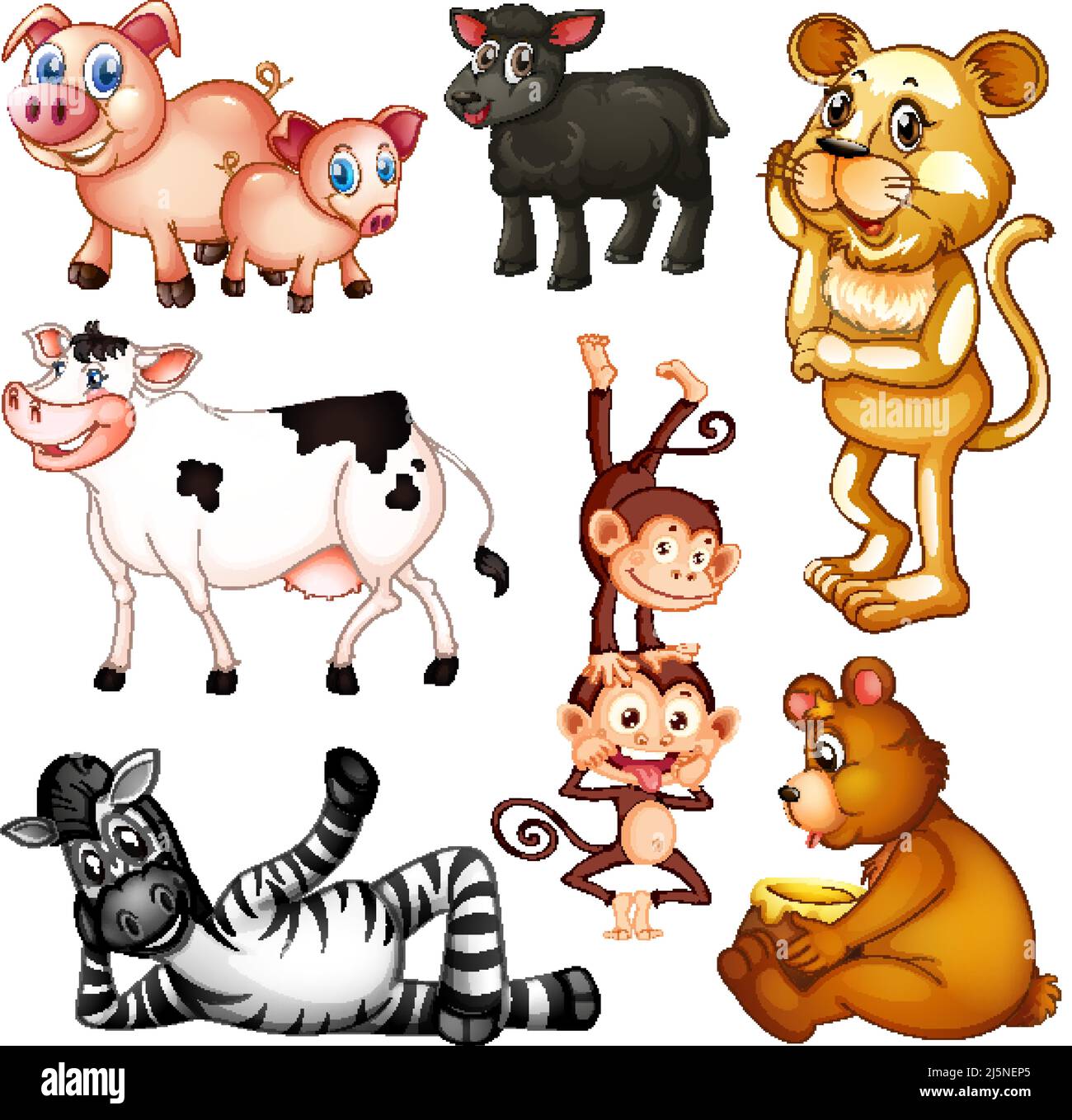 Cute animals cartoon set on white background illustration Stock Vector ...